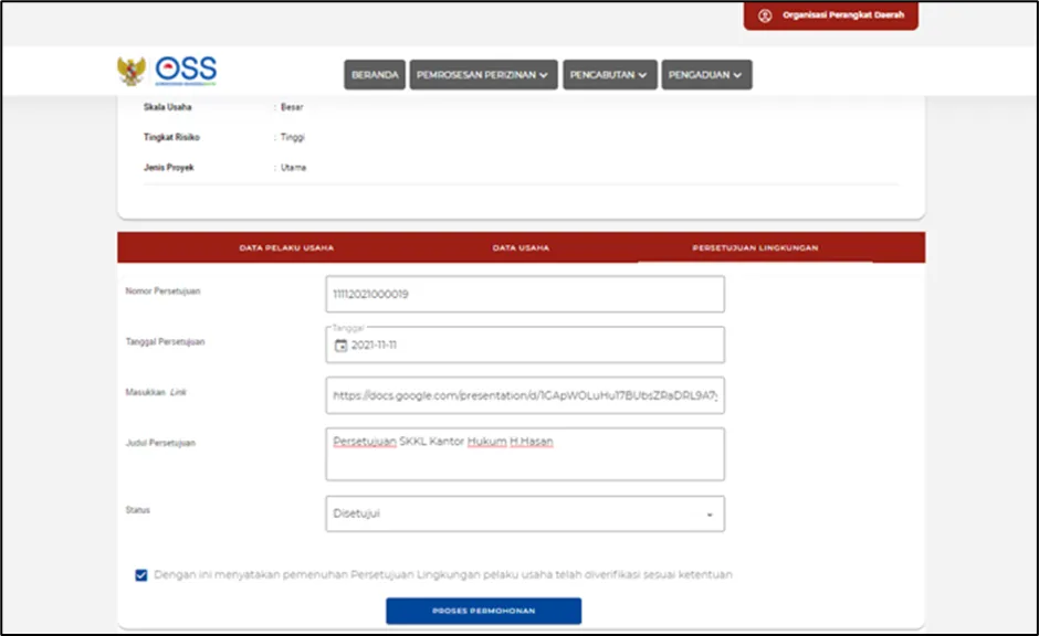 OSS RBA - Pemrosesan Persetujuan Lingkungan oleh OPD