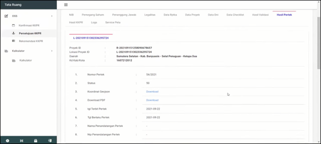 OSS RBA - Pemrosesan PKKPR Darat oleh OPD Tata Ruang dan DPMPTSP