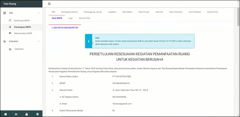 OSS RBA - Pemrosesan PKKPR Darat oleh OPD Tata Ruang dan DPMPTSP
