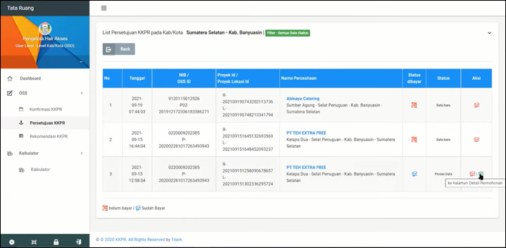 OSS RBA - Pemrosesan PKKPR Darat oleh OPD Tata Ruang dan DPMPTSP