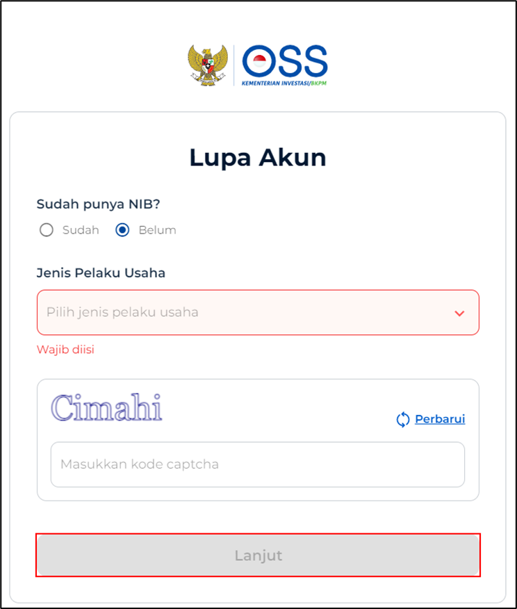 OSS RBA - Panduan Lupa Akun OSS