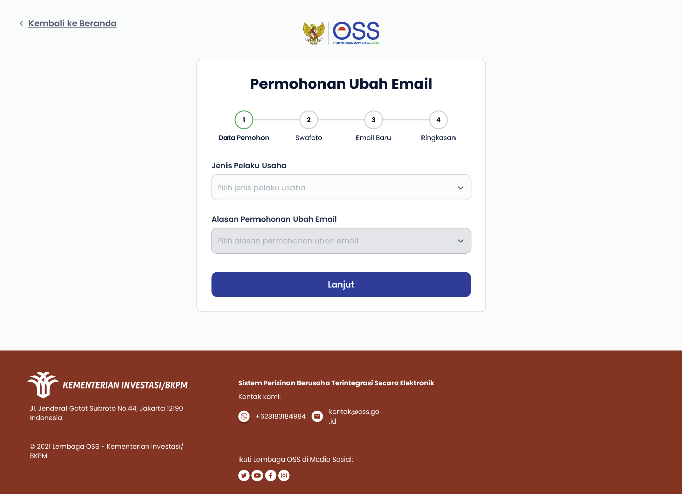 OSS RBA - Panduan Ubah Email Akun OSS yang Tidak Aktif untuk Badan Usaha
