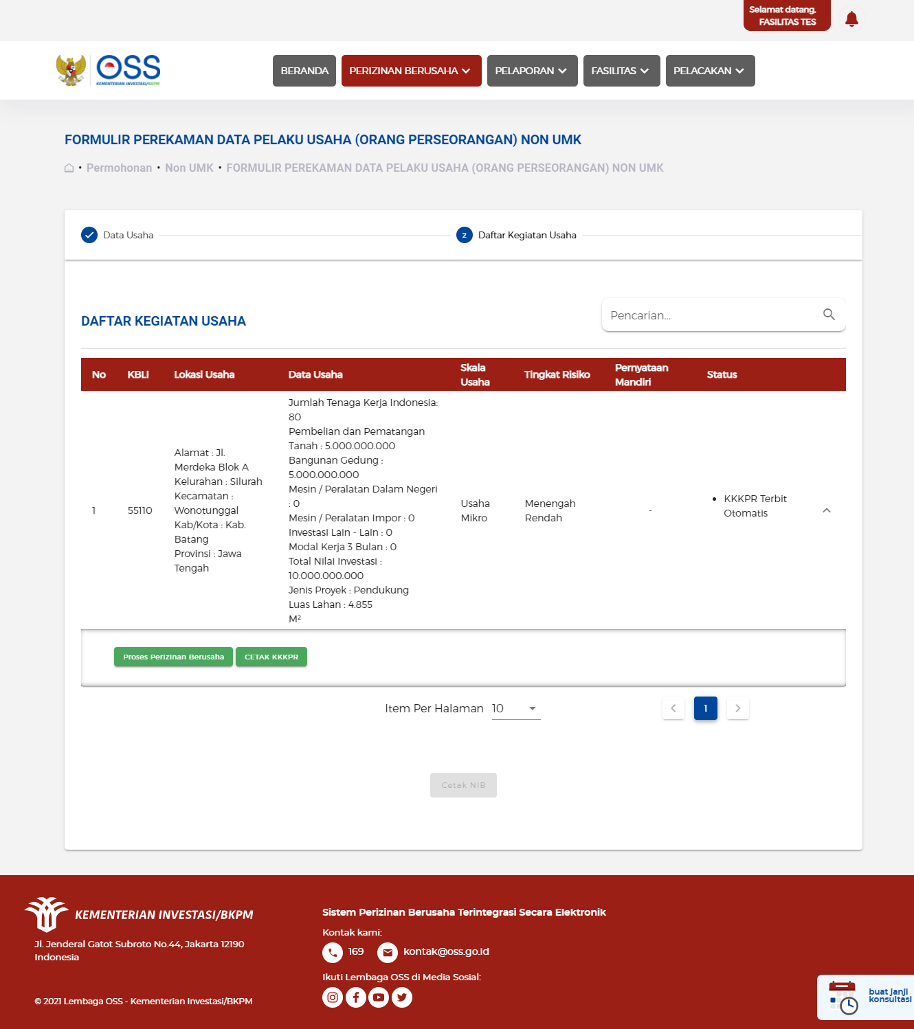 OSS RBA - Perubahan Perizinan Berusaha - Data Usaha